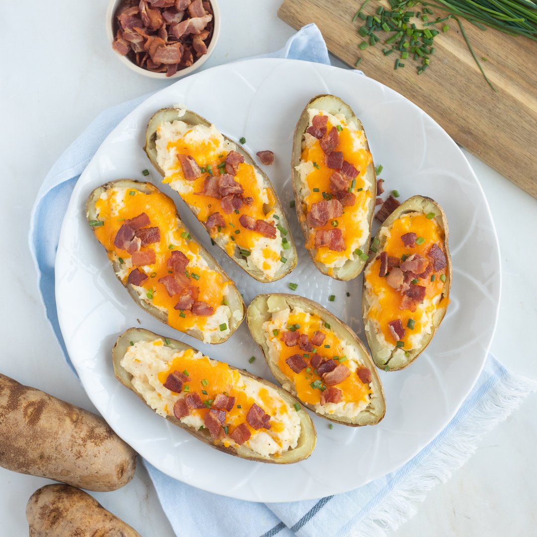 Twice Baked Russet Potatoes with Bacon, Cheddar & Chives | Jewel-Osco