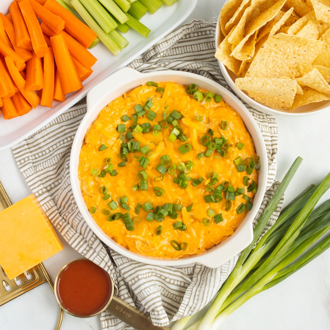 Slow Cooker Buffalo Chicken Dip with Carrots, Celery & Tortilla Chips ...