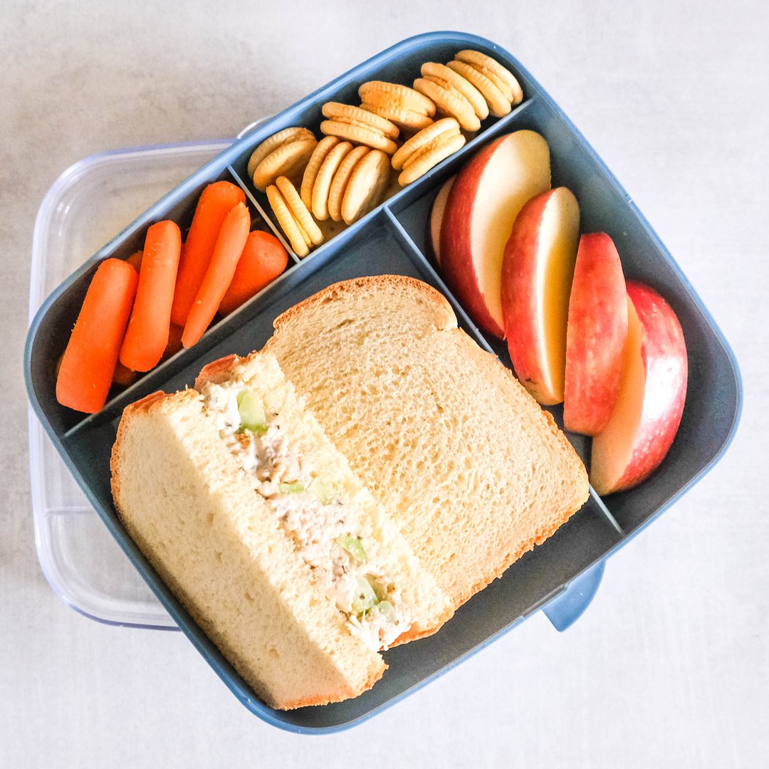 Chicken Salad Sandwich Bento Box with Cheesy Crackers, Carrots & Apple ...