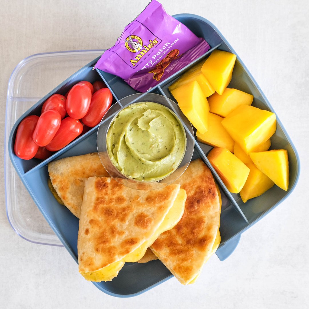 Cheese Quesadilla Bento Box with Guacamole, Grape Tomatoes, Mango ...