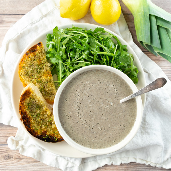 Soup Recipes - Creamy Portobello Mushroom Soup with Lemony Arugula ...