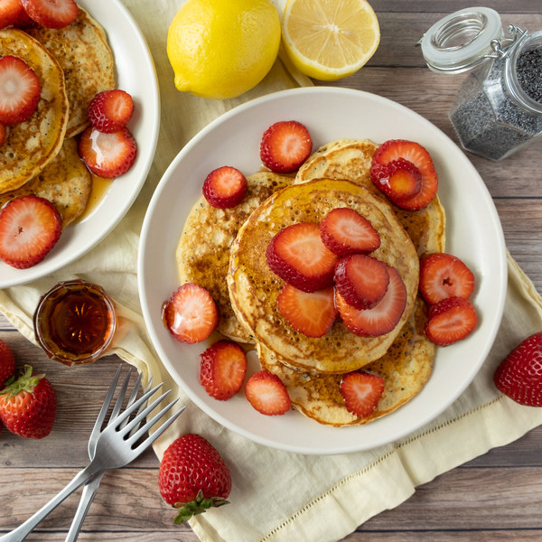 Breakfast Recipes - Lemon Poppy Seed Pancakes with Strawberries & Maple ...