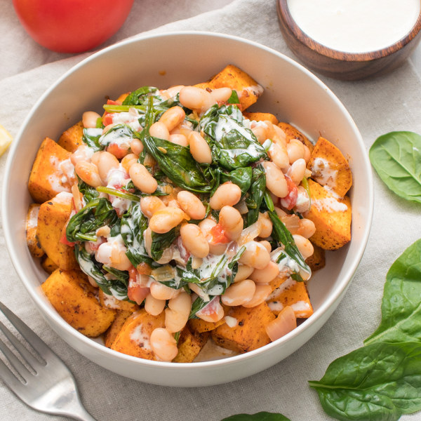 Spanish Recipes - Sweet Potato "Patatas Bravas" with Spinach, Beans ...