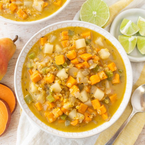 Soup Recipes - Red Lentil Soup with Sweet Potato, Pear, Coconut Milk ...