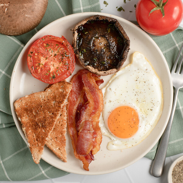British-Style Breakfast with Bacon, Fried Egg, Portobello & Tomato ...