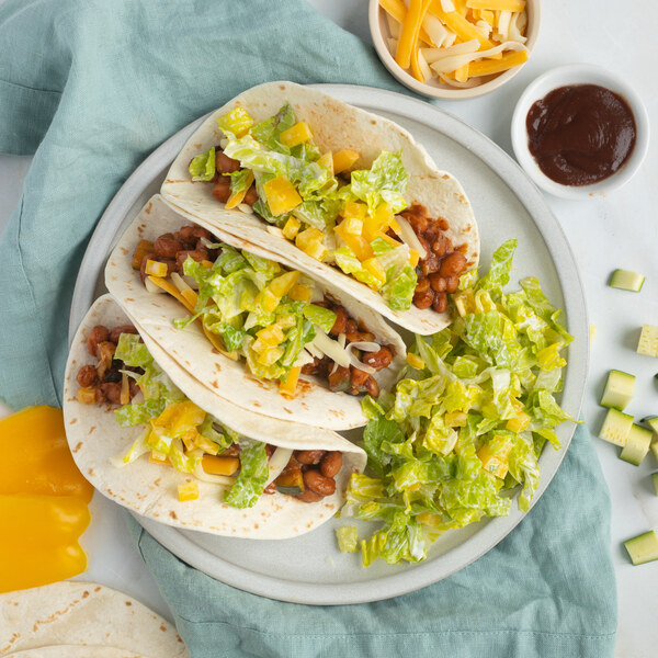 Barbecue Pinto Bean-Zucchini Tacos with Romaine, Pepper & Ranch Salad ...