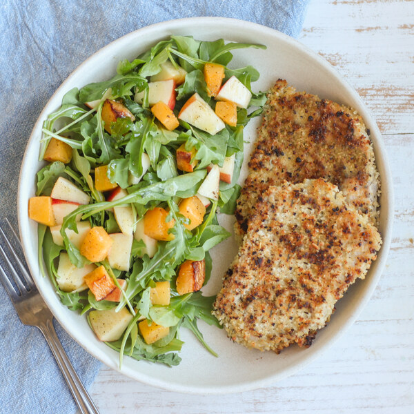 Parmesan-Panko Crusted Pork Cutlets with Squash, Apple & Arugula Salad ...