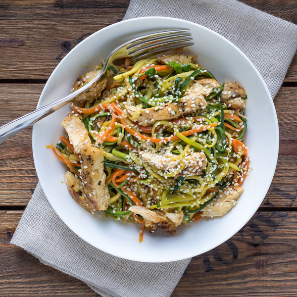 Thai Recipes - Thai Chicken & Zucchini Noodle Salad with Spicy Peanut ...