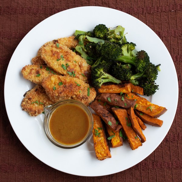 Chicken Recipes - Chicken Tenders with Roasted Vegetables & Spicy Maple ...