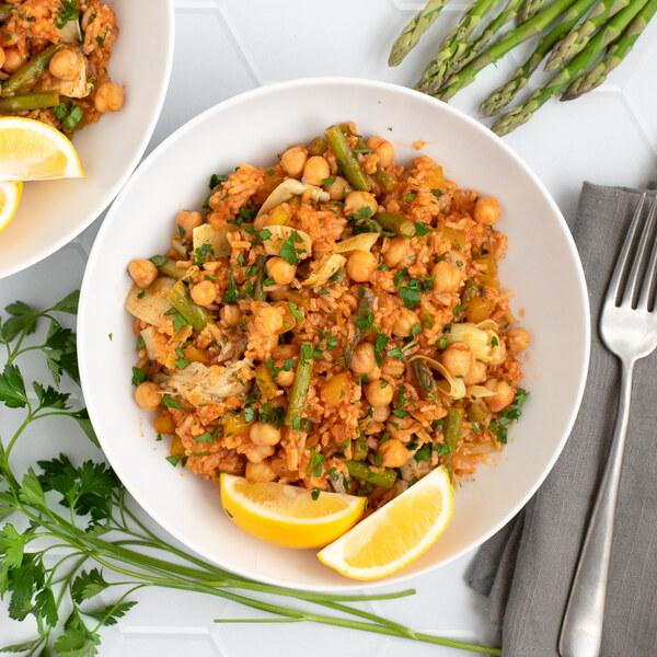 Chickpea-Rice "Paella" Bake with Bell Pepper, Asparagus & Artichokes ...
