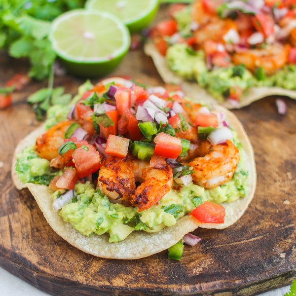 Mexican Recipes - Shrimp Tostadas with Guacamole & Pico de Gallo | Star ...