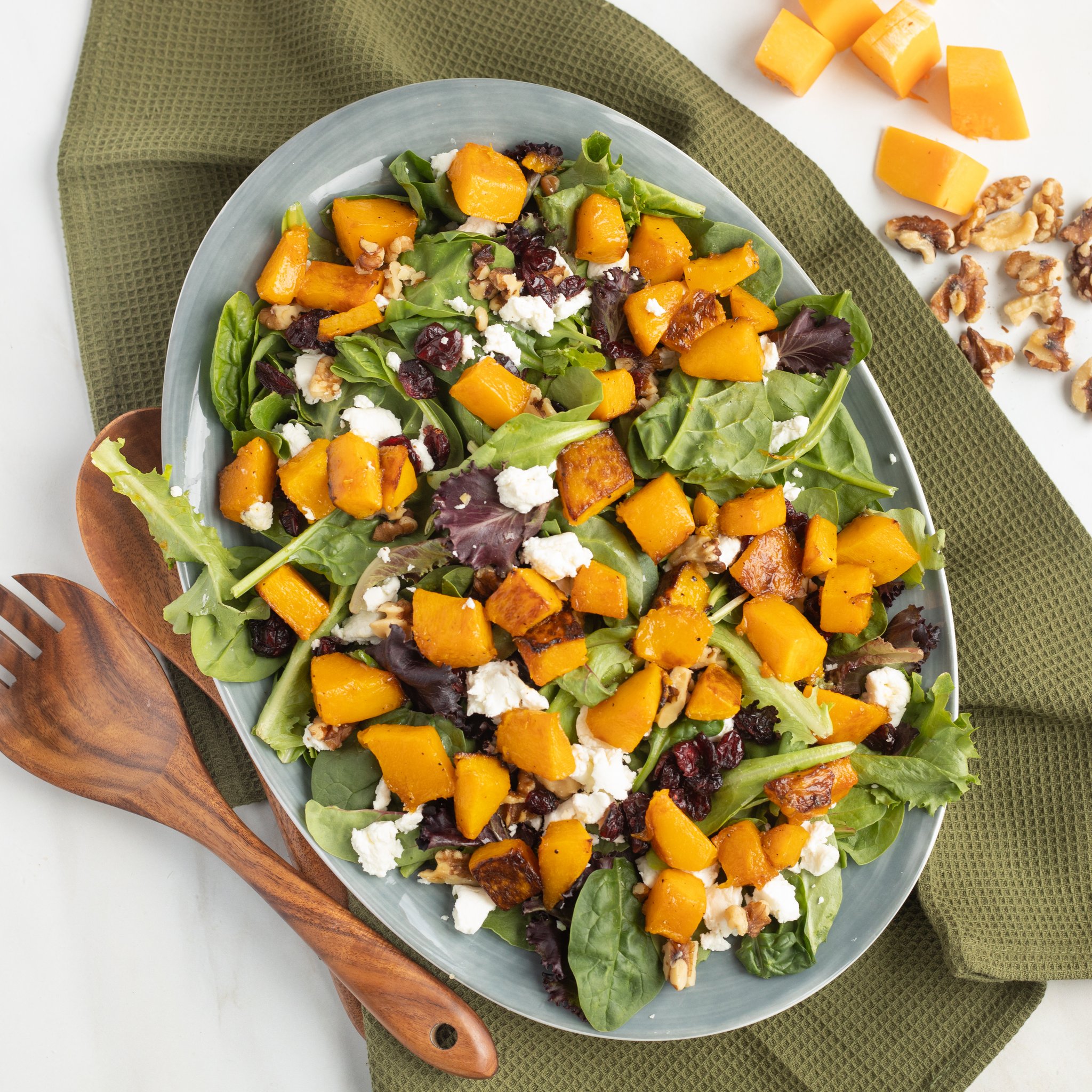 Mixed Green Salad with Roast Butternut Squash, Goat Cheese, Walnuts ...