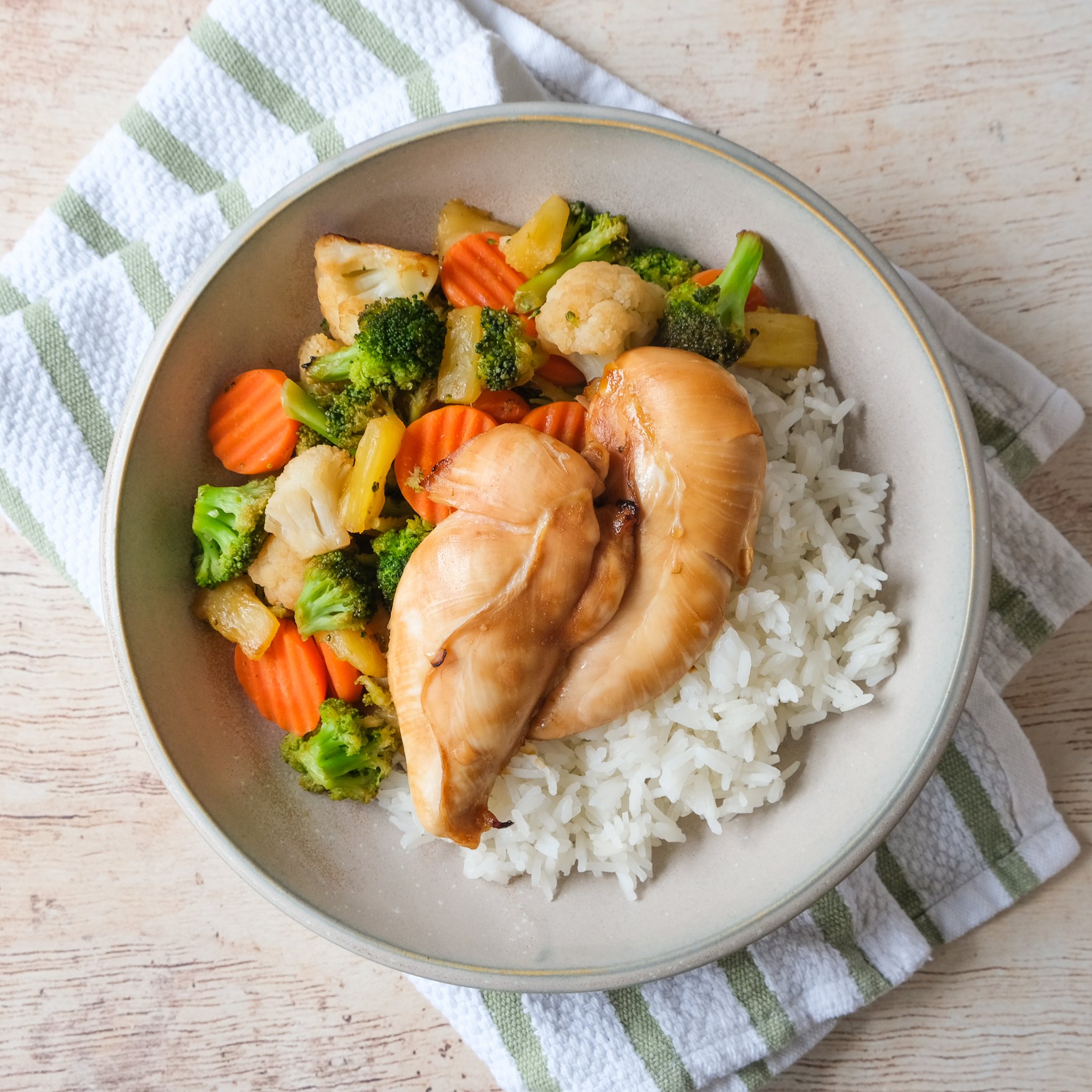 Short Cut Teriyaki Pineapple Chicken Bake with Mixed Veggies & Rice ...