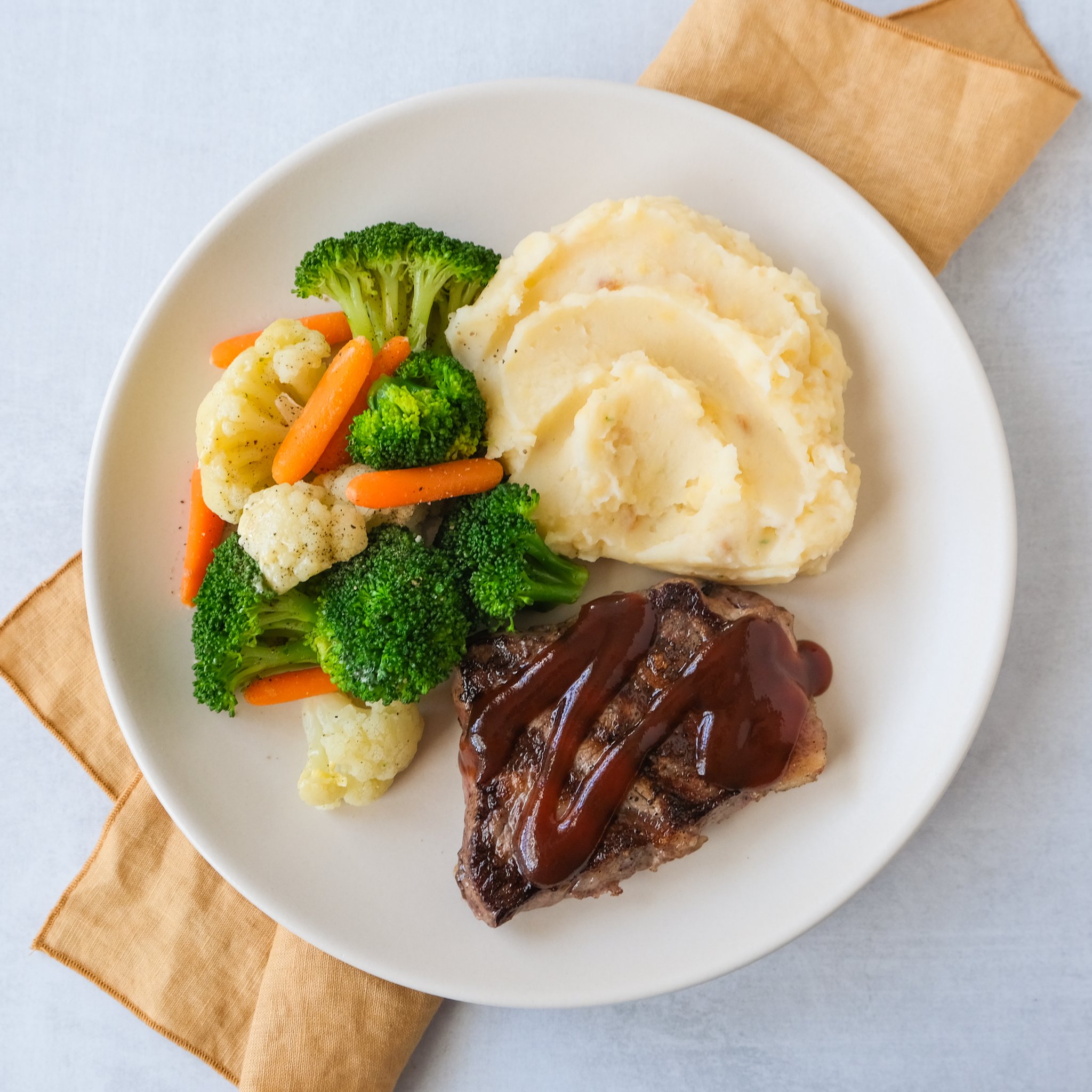 Short Cut Grilled Steak with Loaded Mashed Potatoes & Steamed Mixed ...
