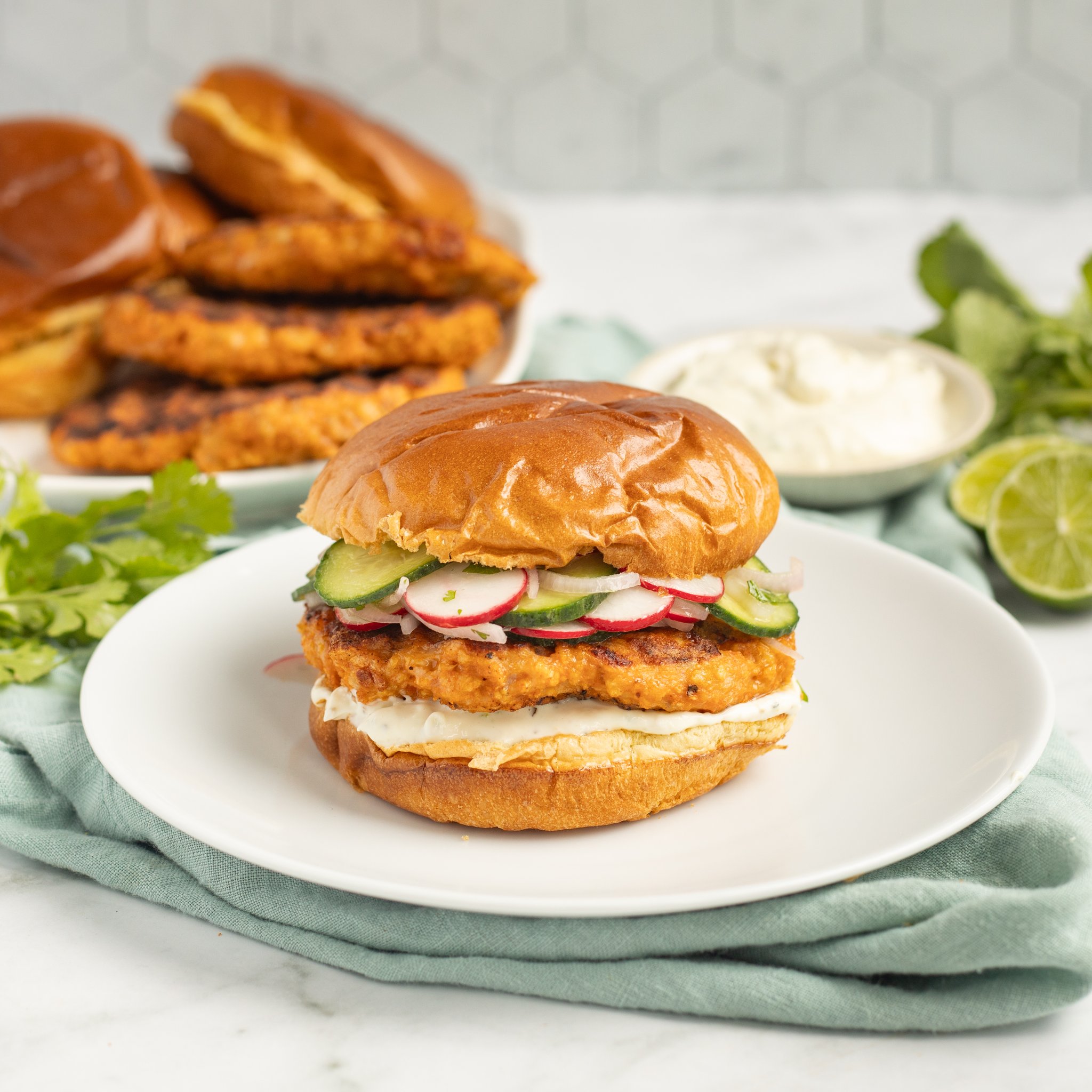 Thai Red Curry Chicken Burgers with Pickled Veggie Salad & Lime Aioli ...