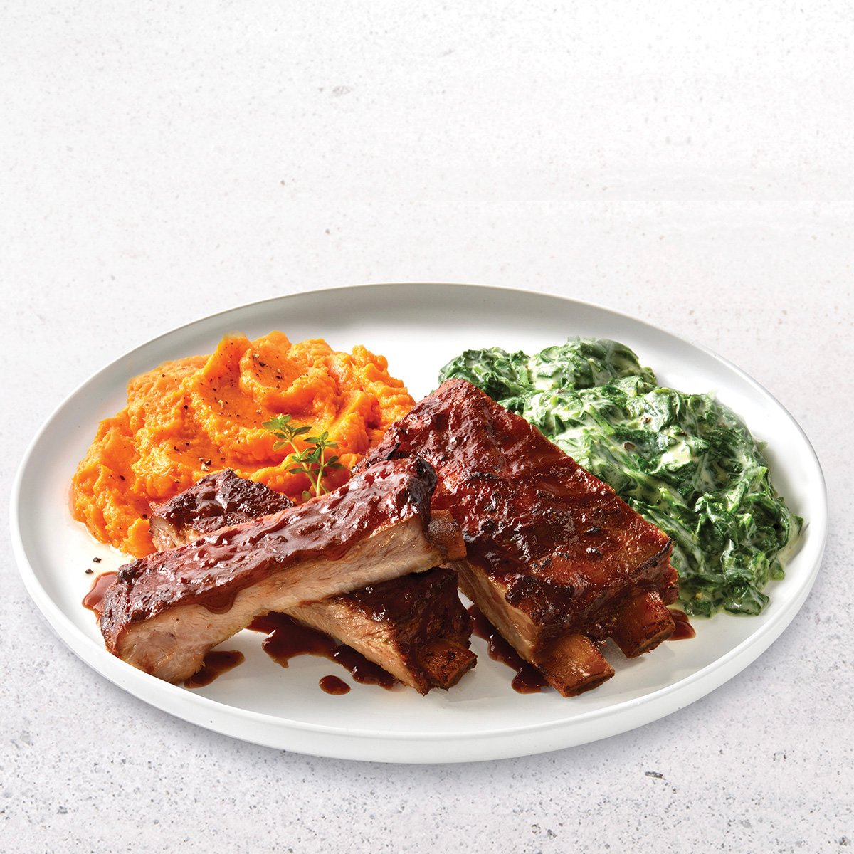Whiskey Black Pepper Spareribs with Mashed Sweet Potatoes & Creamed ...