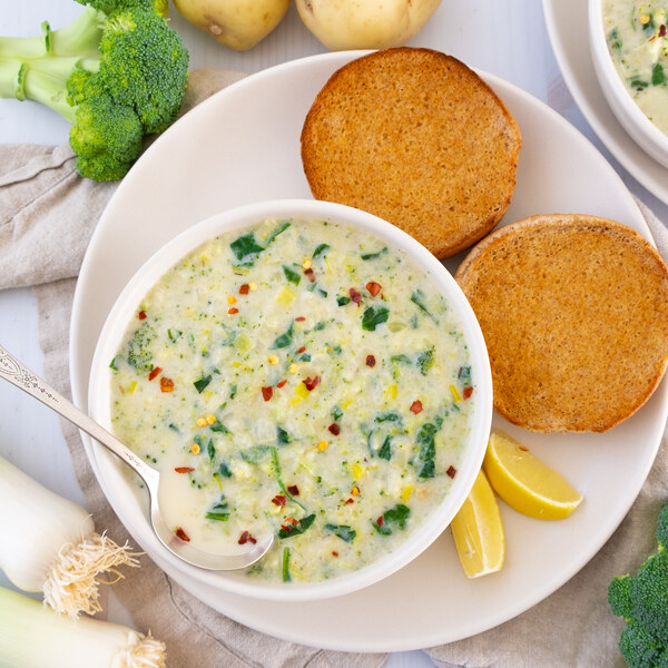 Potato-Leek Soup with Broccoli, Spinach, Parmesan & Garlic Bread | ACME ...