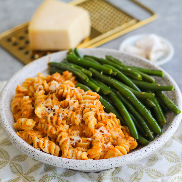 Pasta Recipes - Creamy Herbed Pumpkin Pasta with Garlic Green Beans ...
