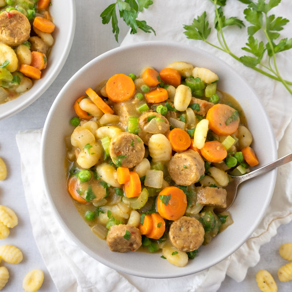 Vegetarian Recipes - Quick Vegan Sausage & Gnocchi-Dumpling Vegetable ...