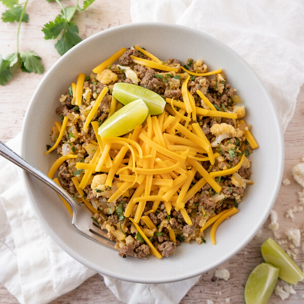 Beef Recipes - Cheesy Beef & Cilantro-Lime Cauliflower Rice Burrito ...