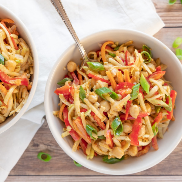 Salad Recipes - Chickpea & Broccoli Slaw Salad with Creamy Peanut Sauce ...