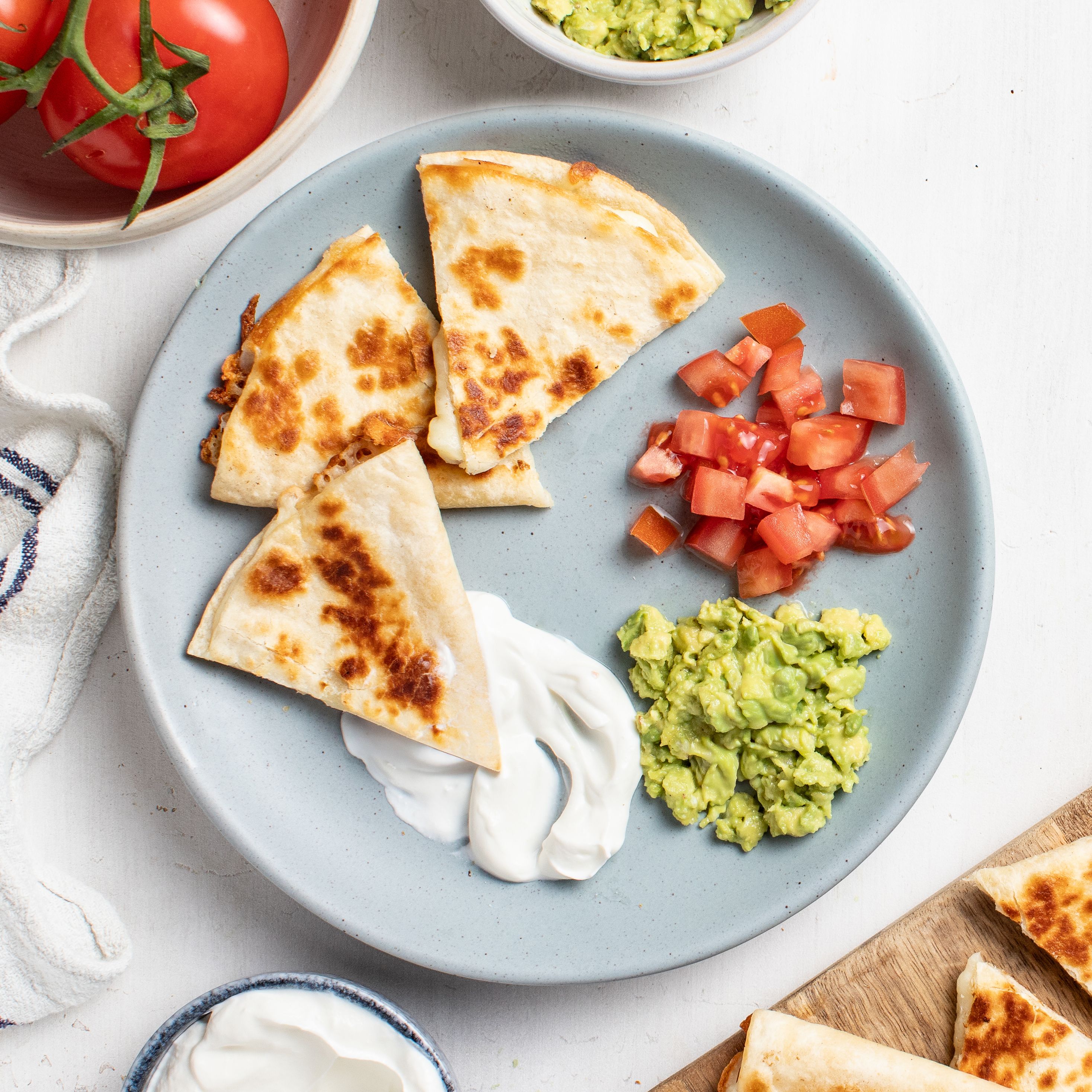 Simple Cheese Quesadilla with Guacamole, Sour Cream & Tomatoes | Shaw's