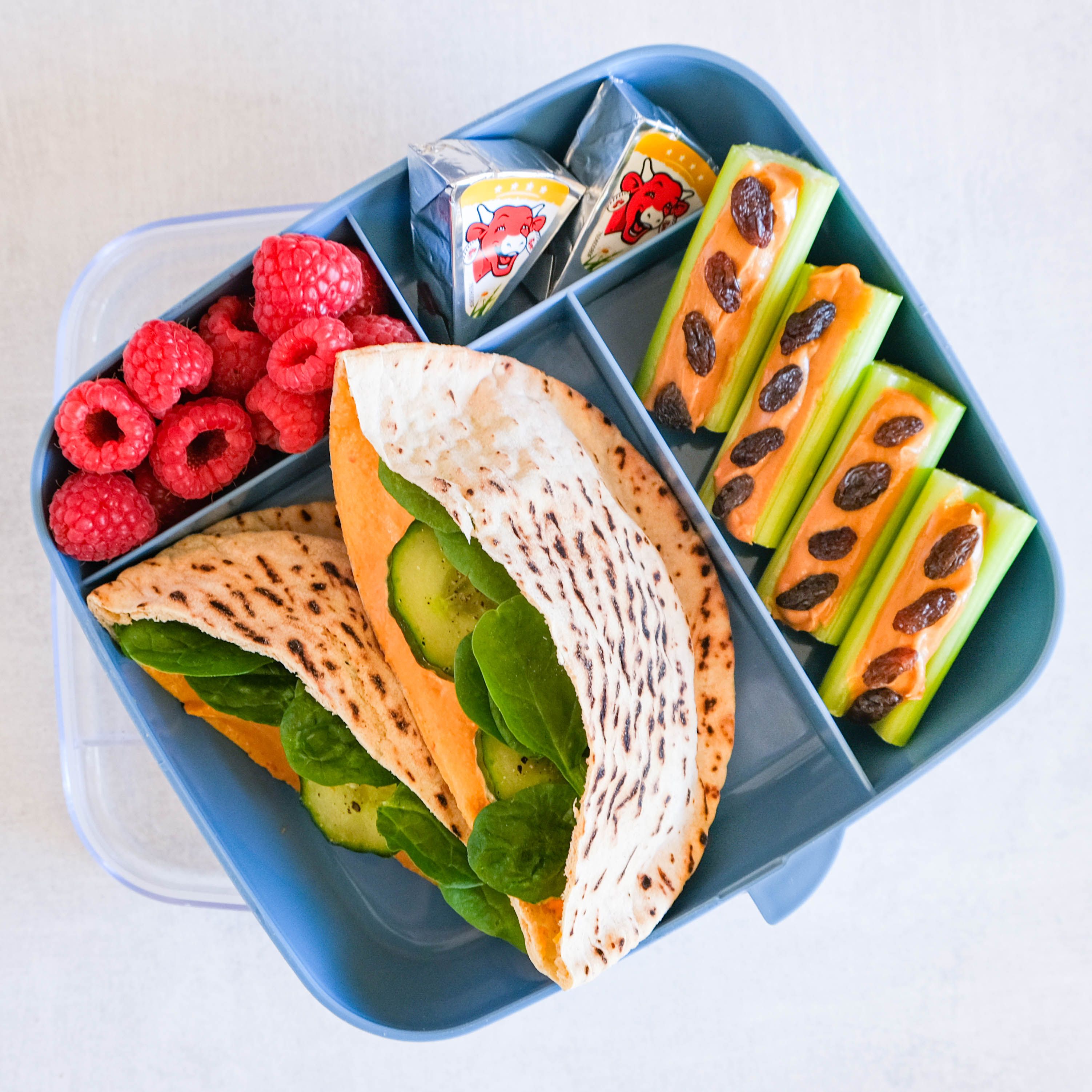 Red Pepper Hummus & Veggie Pita Bento Box with Cheese, Raspberries ...