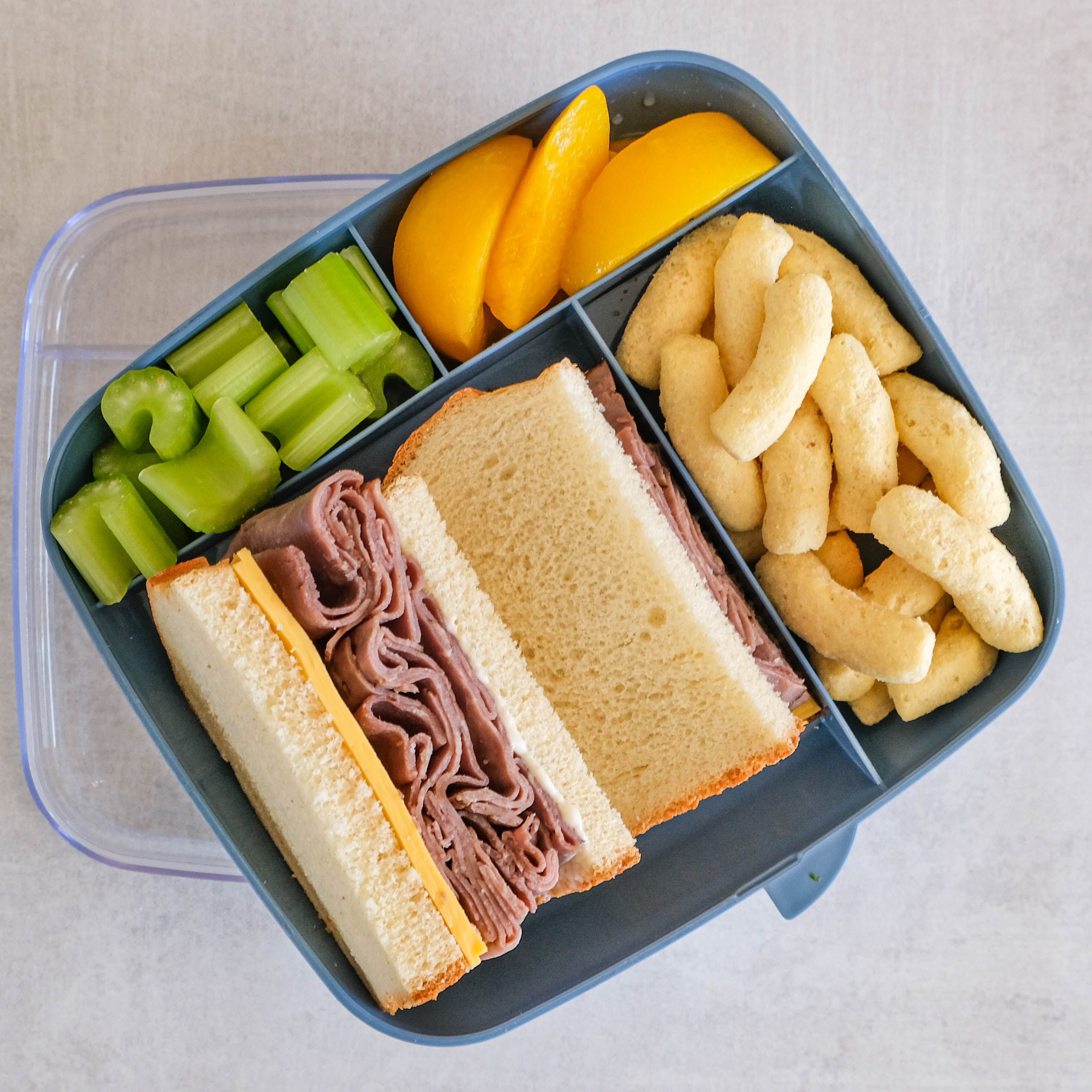 Roast Beef Sandwich Bento Box with Cheese Puffs, Celery Bites & Canned ...
