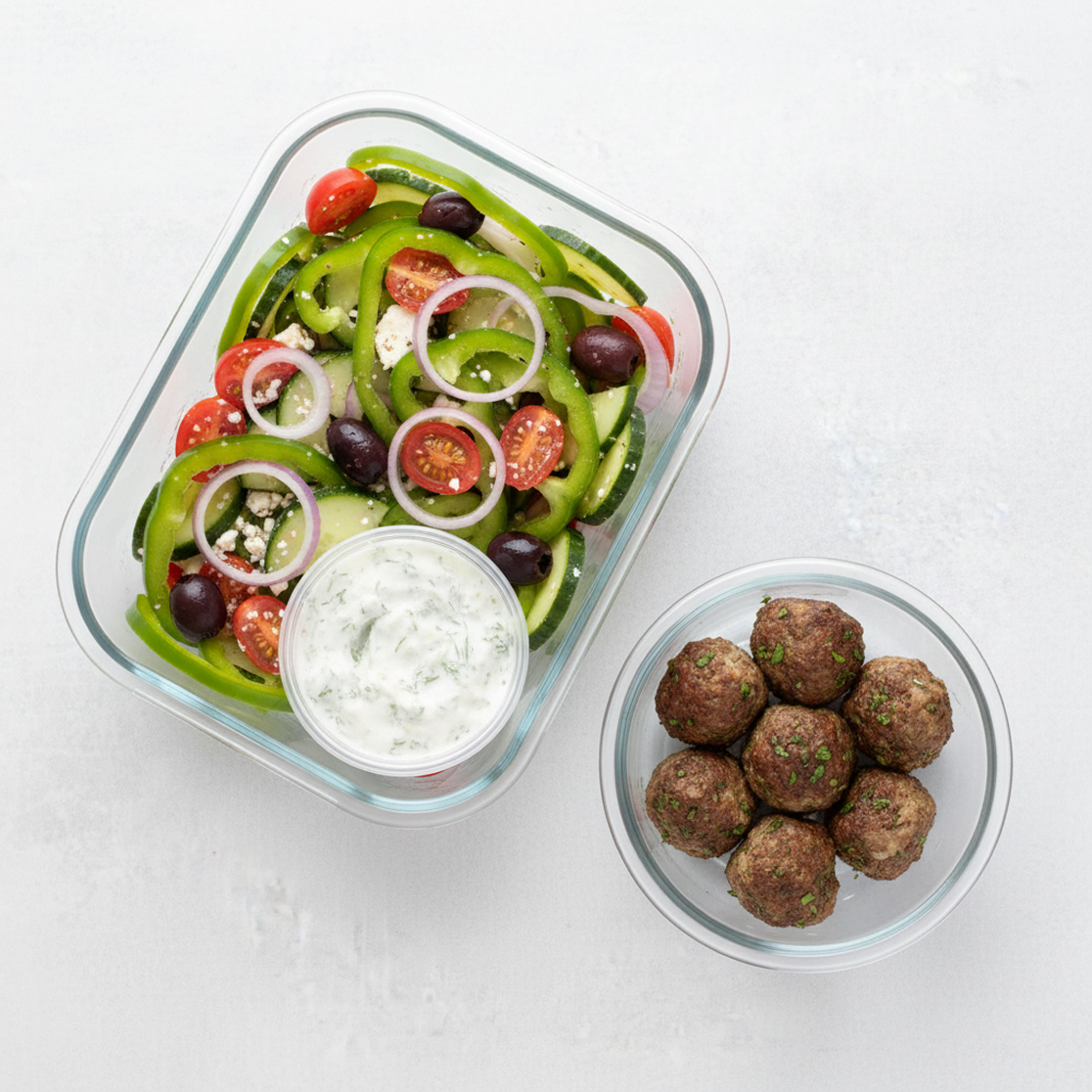 Greek Salad Bowl with Tzatziki & Baked Meatballs (Prep-Ahead) | Safeway