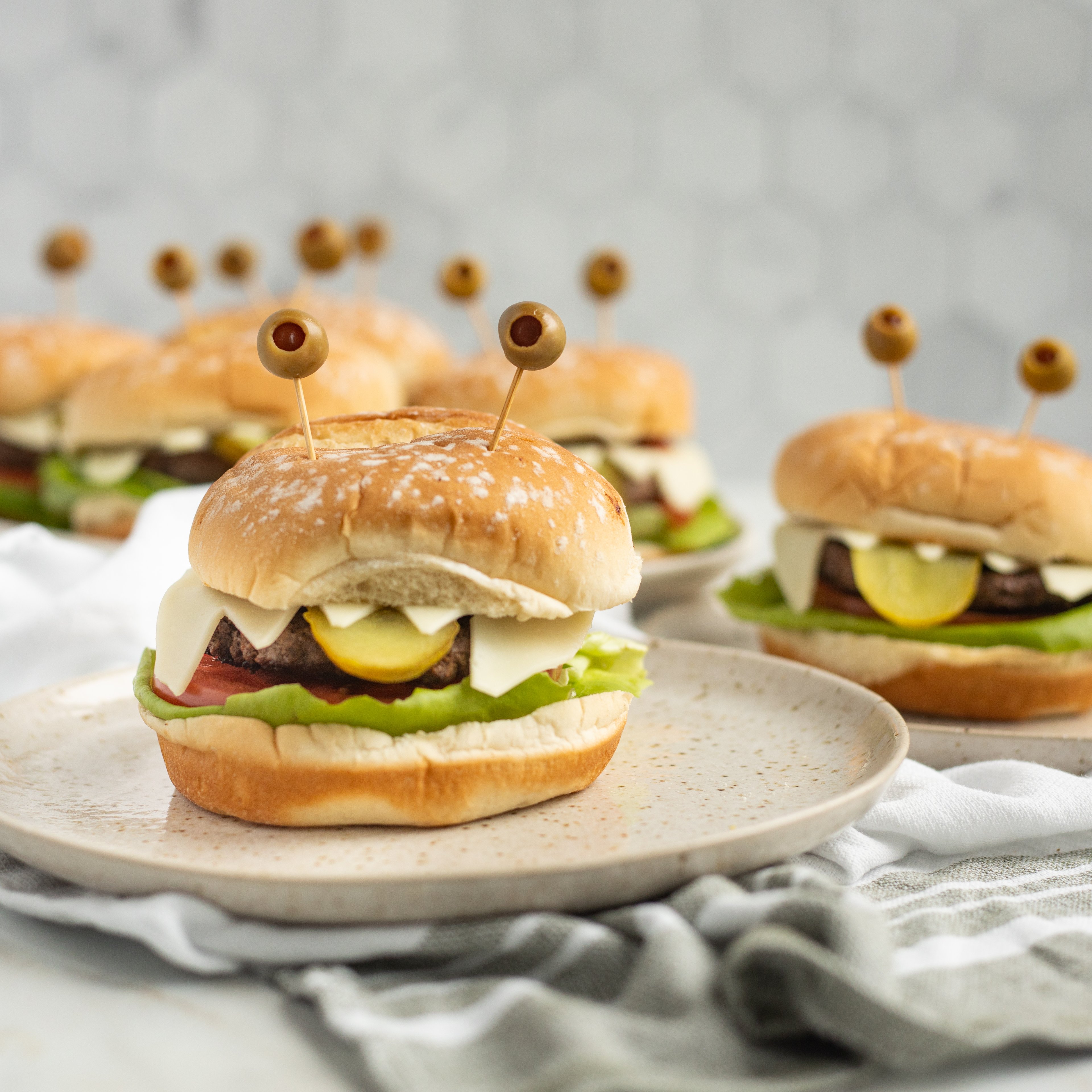 "Monster" Burgers with Mozzarella, Lettuce, Tomato & Pickle | Albertsons