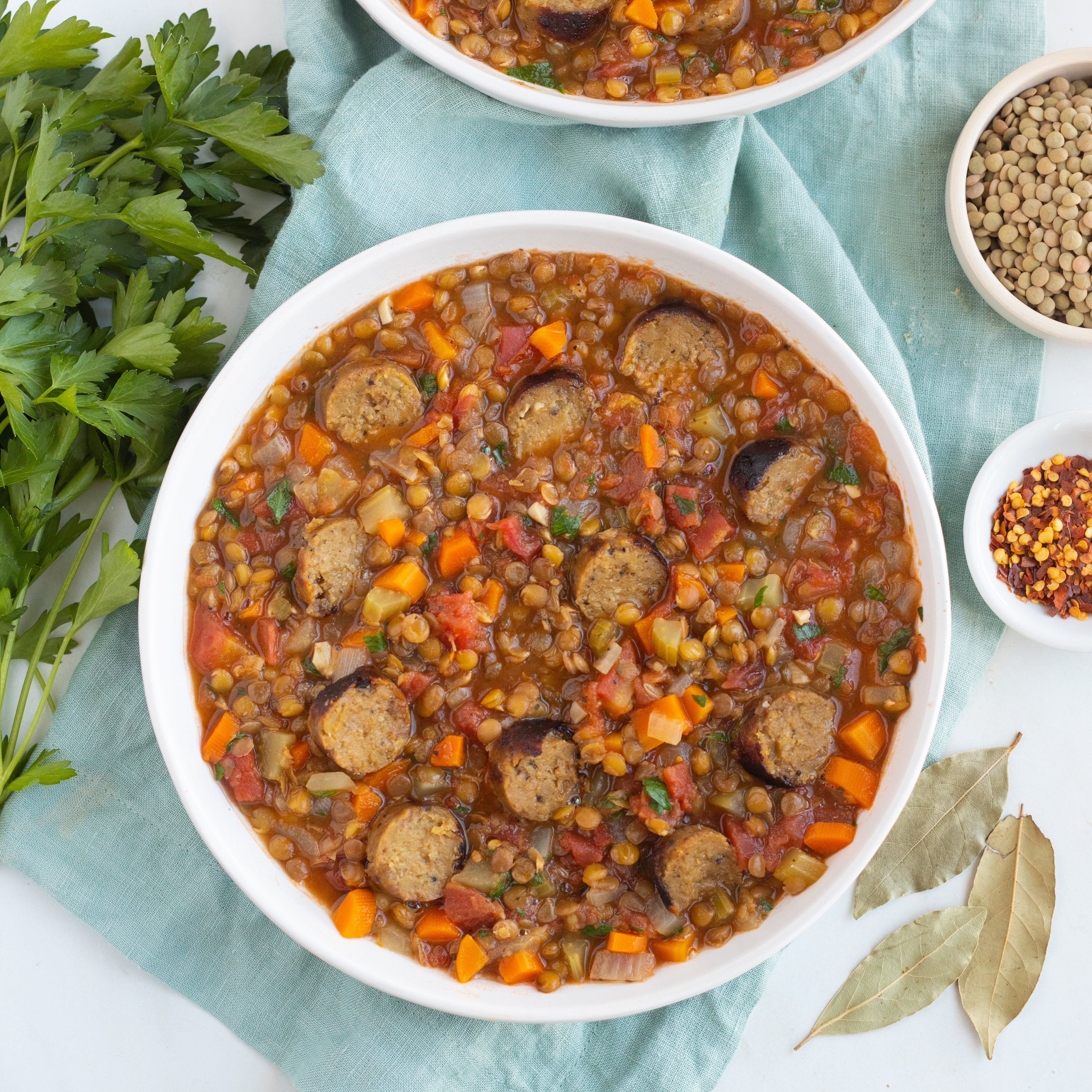 Stewed Lentils with Veggie Sausage, Tomato, Carrot & Celery | Safeway