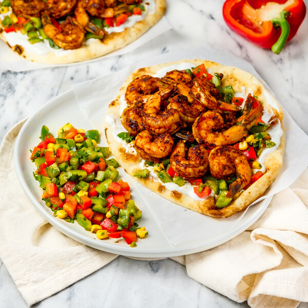 Mexican Shrimp Naan Wrap with Yogurt & Spicy Bell Pepper-Corn Salad ...