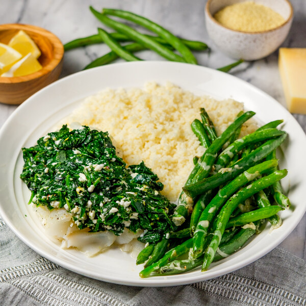 Cod Spinach Florentine with Couscous & Garlic-Parmesan Green Beans ...
