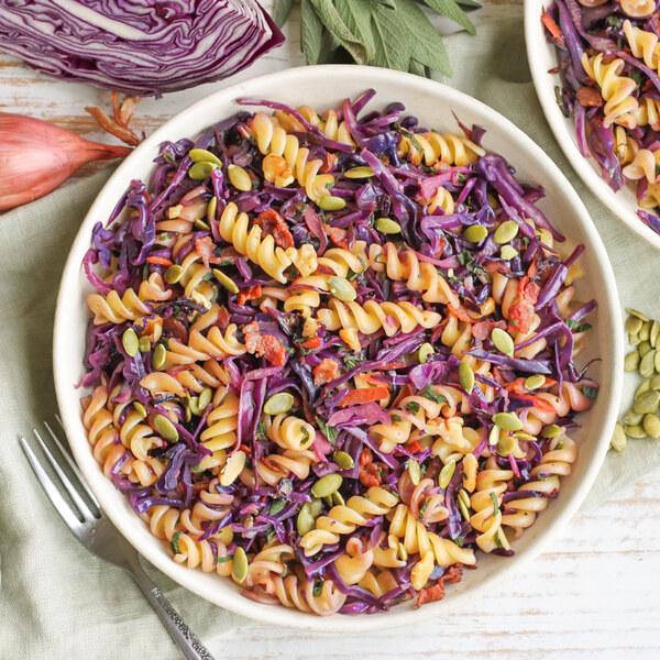 Pasta Recipes - Skillet with Cabbage, Carrot, Bacon, Pumpkin Seeds ...