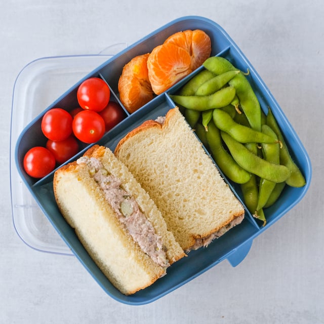 Tuna Salad Sandwich Bento Box with Edamame, Tomatoes & Mandarin Orange ...