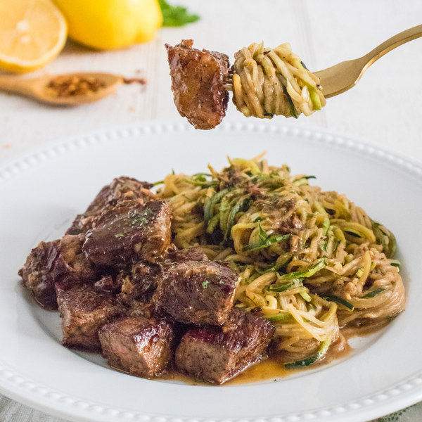 Garlic & Lemon Seared Steak Bites with Zucchini Noodles | Jewel-Osco