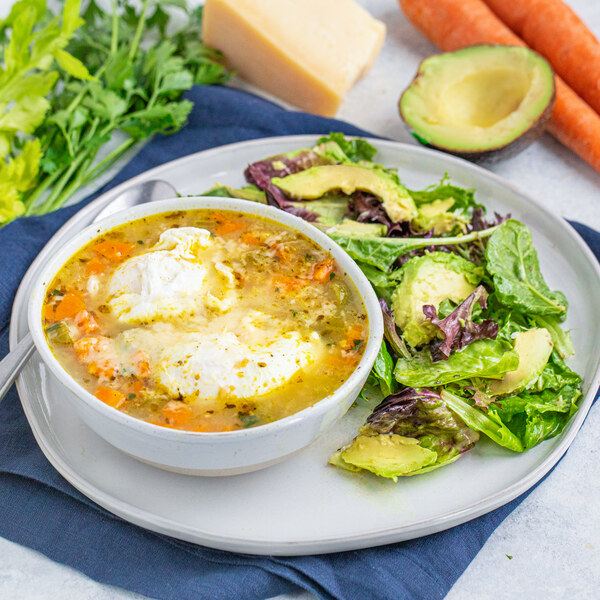 Toasted Bread Crumb-Vegetable Soup with Poached Eggs & Avocado Greens ...
