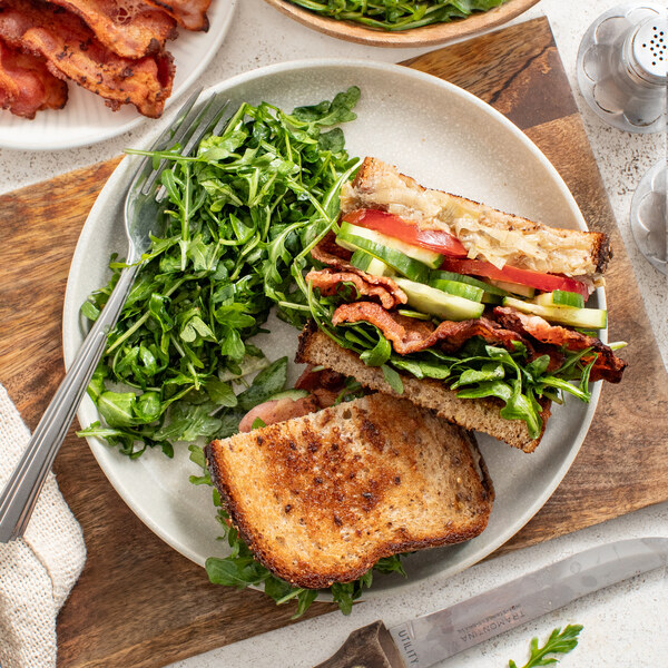 Creamy Leek, Bacon, Tomato & Cucumber Sandwich with Dressed Arugula ...