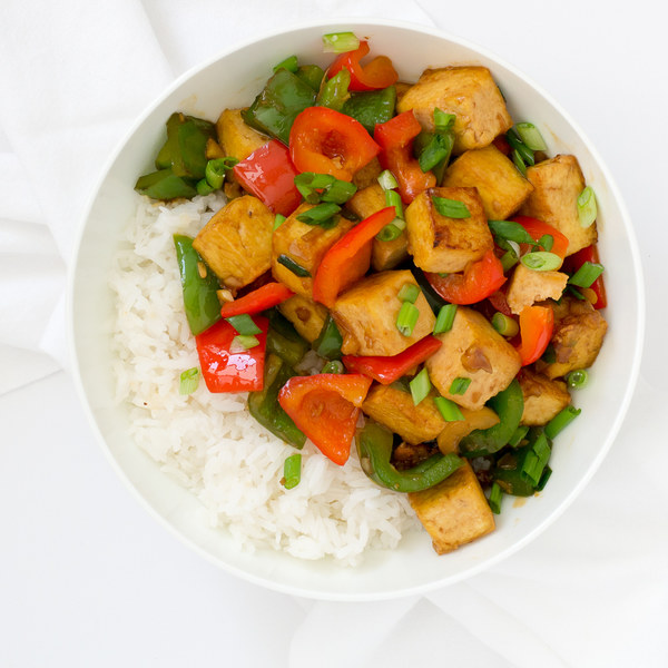 Vegetarian Recipes - Tofu & Bell Pepper Stir Fry with Jasmine Rice ...