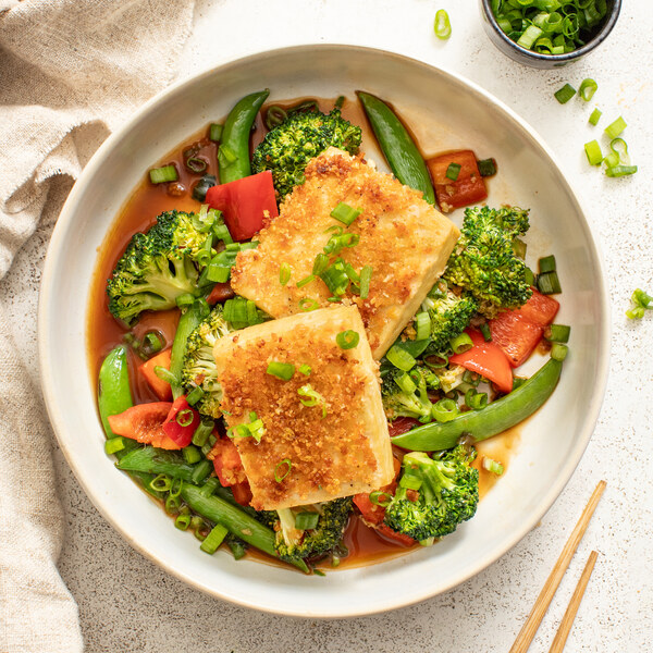 Baked Crispy Tofu with Sweet & Spicy Snap Pea-Broccoli Sauté | Jewel-Osco