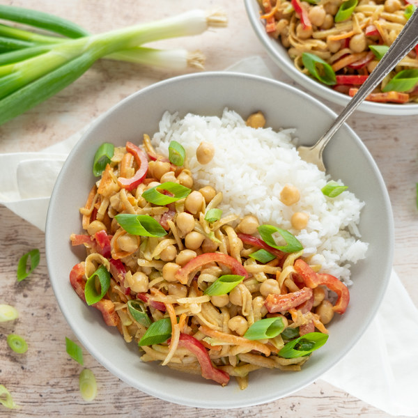 Salad Recipes - Chickpea & Broccoli Slaw Salad with Creamy Peanut Sauce ...