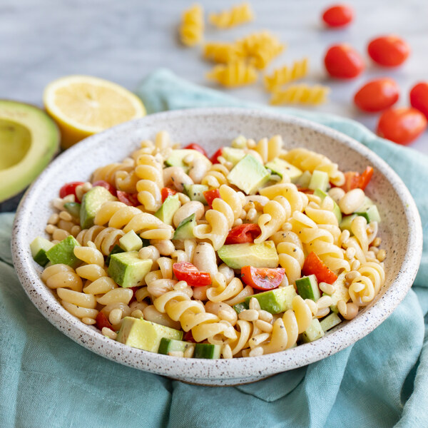 White Bean Pasta Salad with Tomato, Cucumber, Avocado & Pine Nuts ...