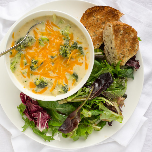 Soup Recipes - Broccoli Cheddar Soup with Toast & Mixed Greens Salad ...
