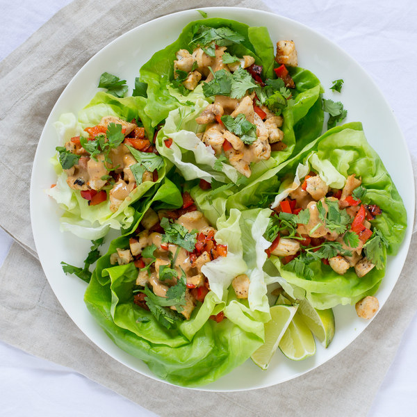 thai Recipes - Thai Chicken & Bell Pepper Lettuce Wraps with Peanut ...