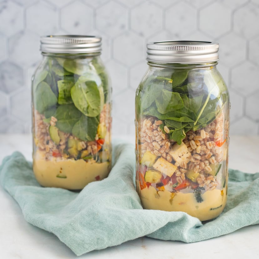 Tofu Mason Jar "Grain Bowl" with Farro, Zucchini, Bell Pepper, Spinach ...