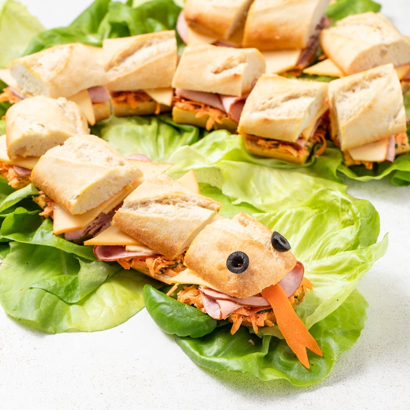 "Snake" Ham & Cheese Sandwiches with Sweet Carrot Slaw | Shaw's