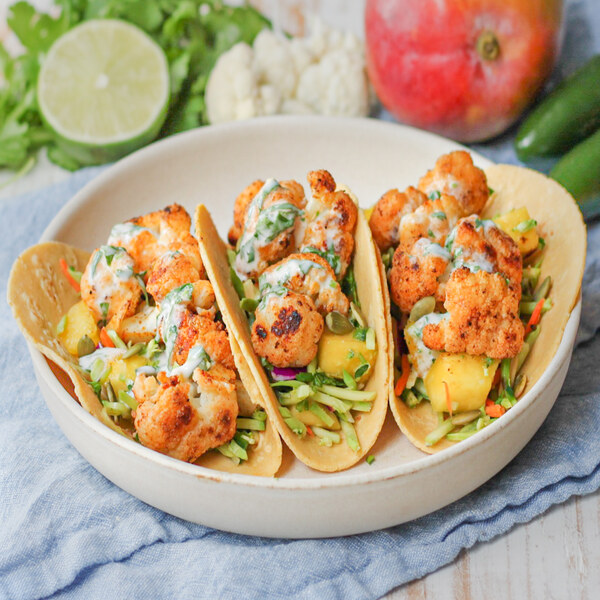 Vegetarian Recipes - Roasted Cauliflower Tacos with Broccoli-Mango Slaw ...