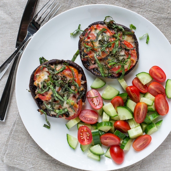 Pizza Recipes - Margherita Portobello Mushroom Pizzas with Bacon ...