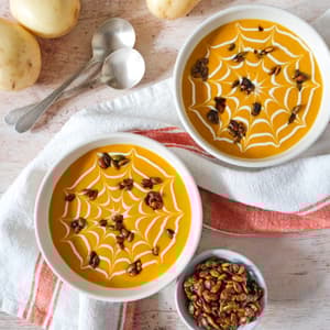 Creamy Pumpkin-Potato Soup with "Spider Web" Yogurt Drizzle | Safeway