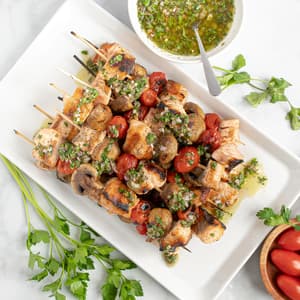 Salmon, Mushroom & Grape Tomato Skewers with Lemony Salsa Verde | Jewel ...